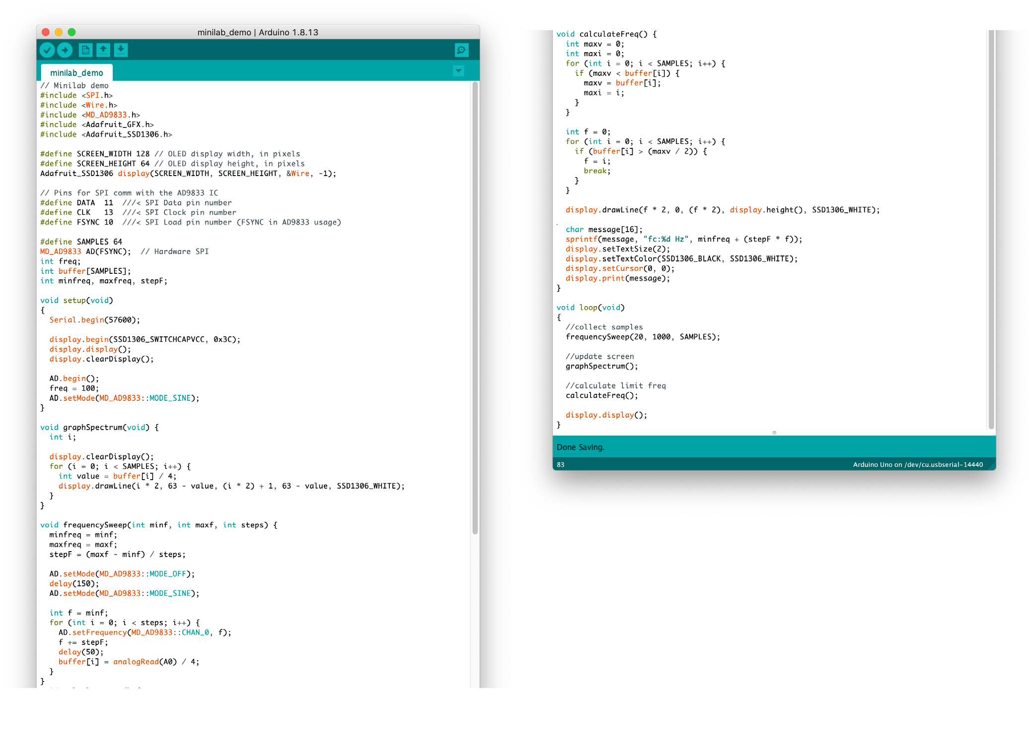 Der AD9833 Funktionsgenerator im Versuchsaufbau mit dem Totem MiniLab ...